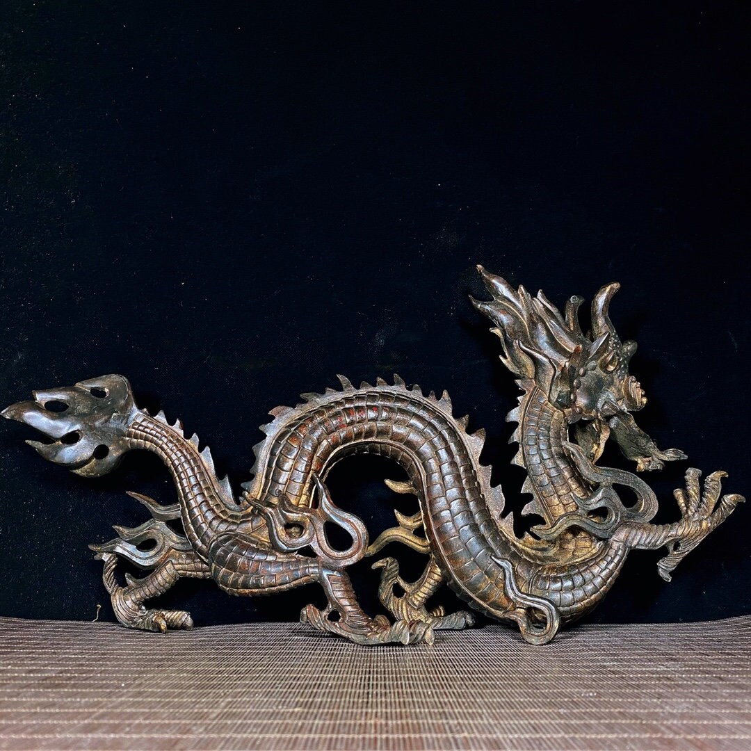 Chinese Antique Handmade Carved Pure Copper Five Clawed Dragon Statue ...