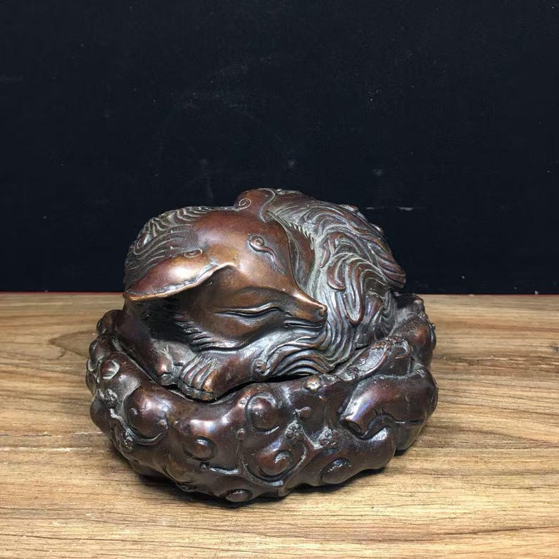 Chinese Handcarved Copper Fox Statue Incense Burner Ornament，home ...