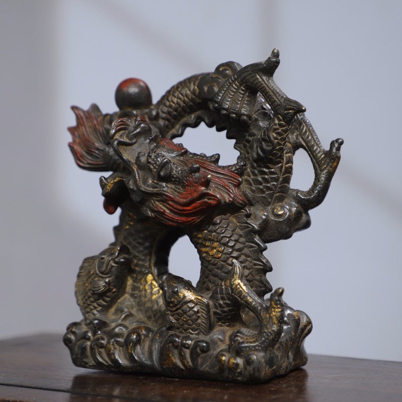 Chinese Handcarved Copper Dragon Fish Statue，rare Statues，home ...