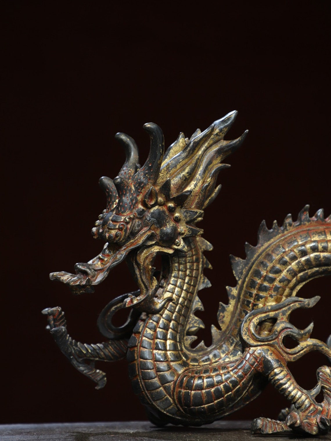 Handmade Carved Bronze Dragon Statue Ornaments, Chinese Antiques ...