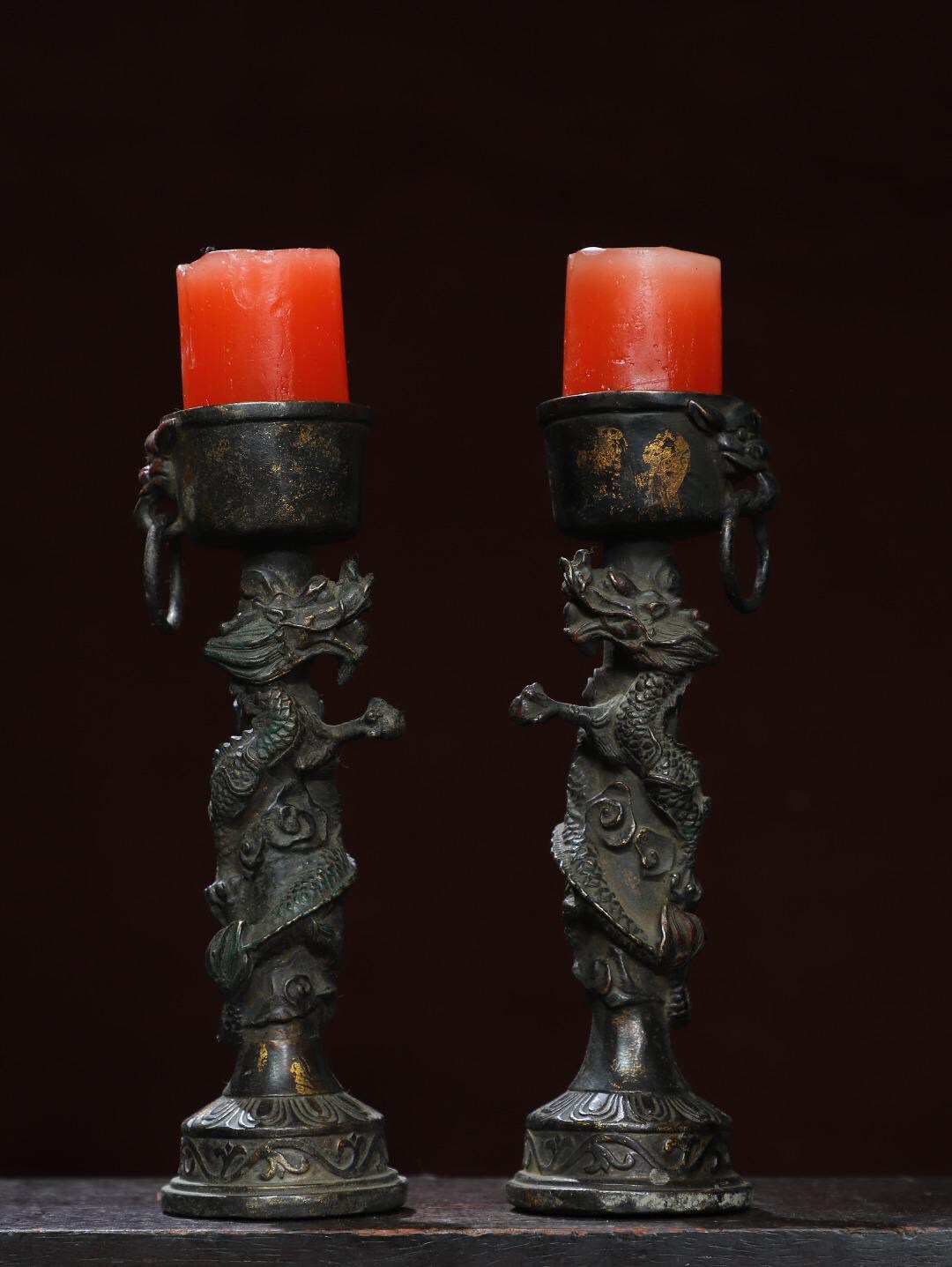 Chinese Handmade Carved Copper Dragon Statue Candlestick Ornament ...