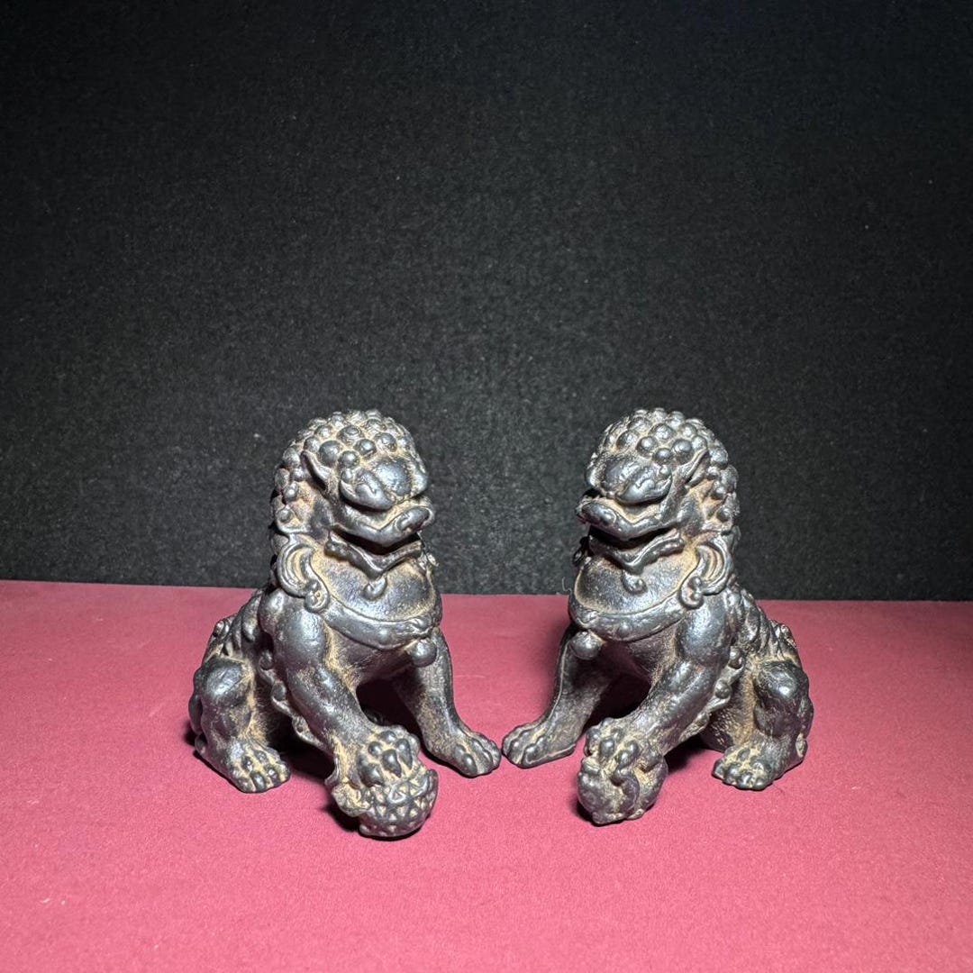 Chinese Collection of Hand Carved Iron Lion Statue Ornaments - Etsy