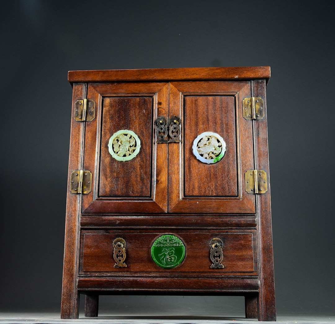 Chinese Handmade Carved Rosewood Inlaid Jade Cabinets/cabinets/drawer ...