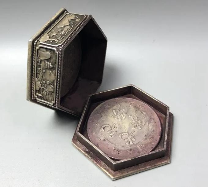 Chinese Handmade Tibetan Silver Double Sided Ink Box，ink Cartridge ...
