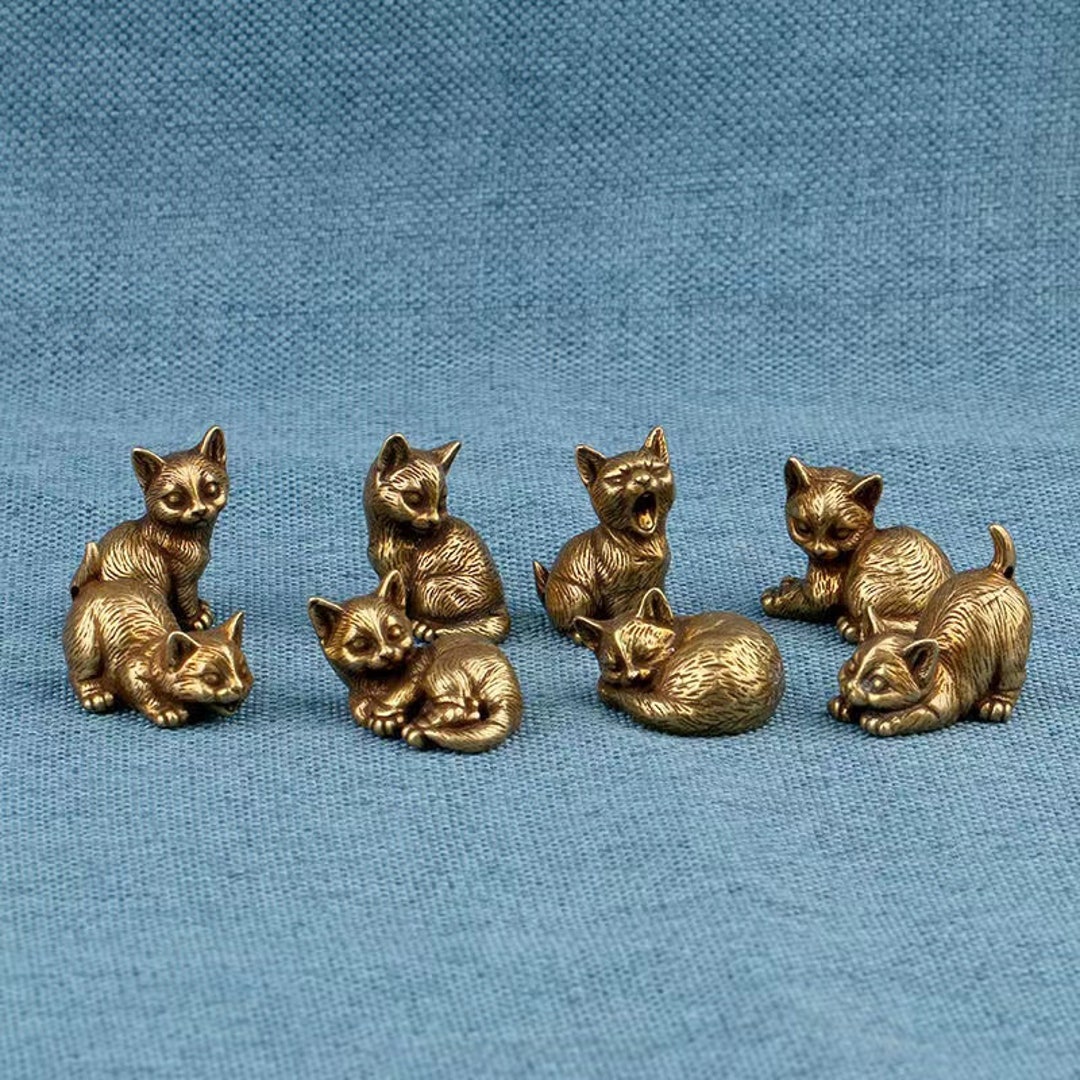 Handcarved Solid Copper Cute Cat Tea Pet Ornament a Set, Exquisite ...