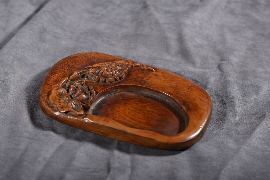 Chinese Collection Wooden Carved Lotus Pattern Inkstone，handmade With ...