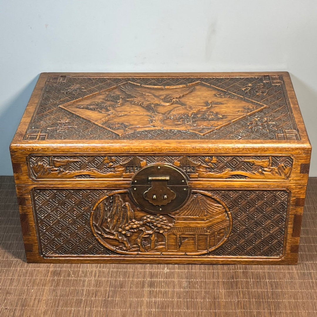 Handcarved Rosewood Crane Box/storage Box, Exquisite Wood Carving ...