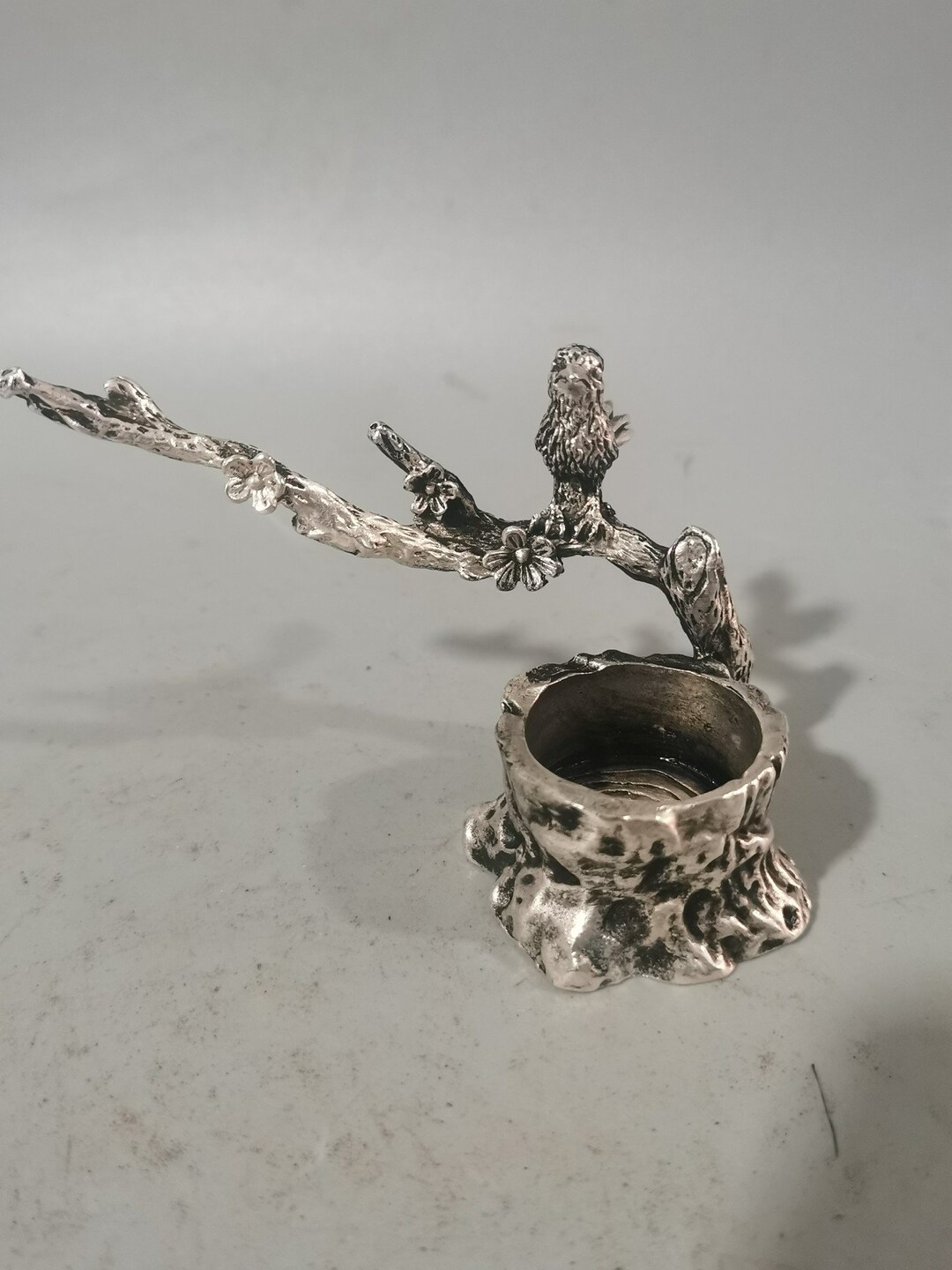 Chinese Handcrafted Tibetan Silver Tree Branches and Bird Pen Washes ...