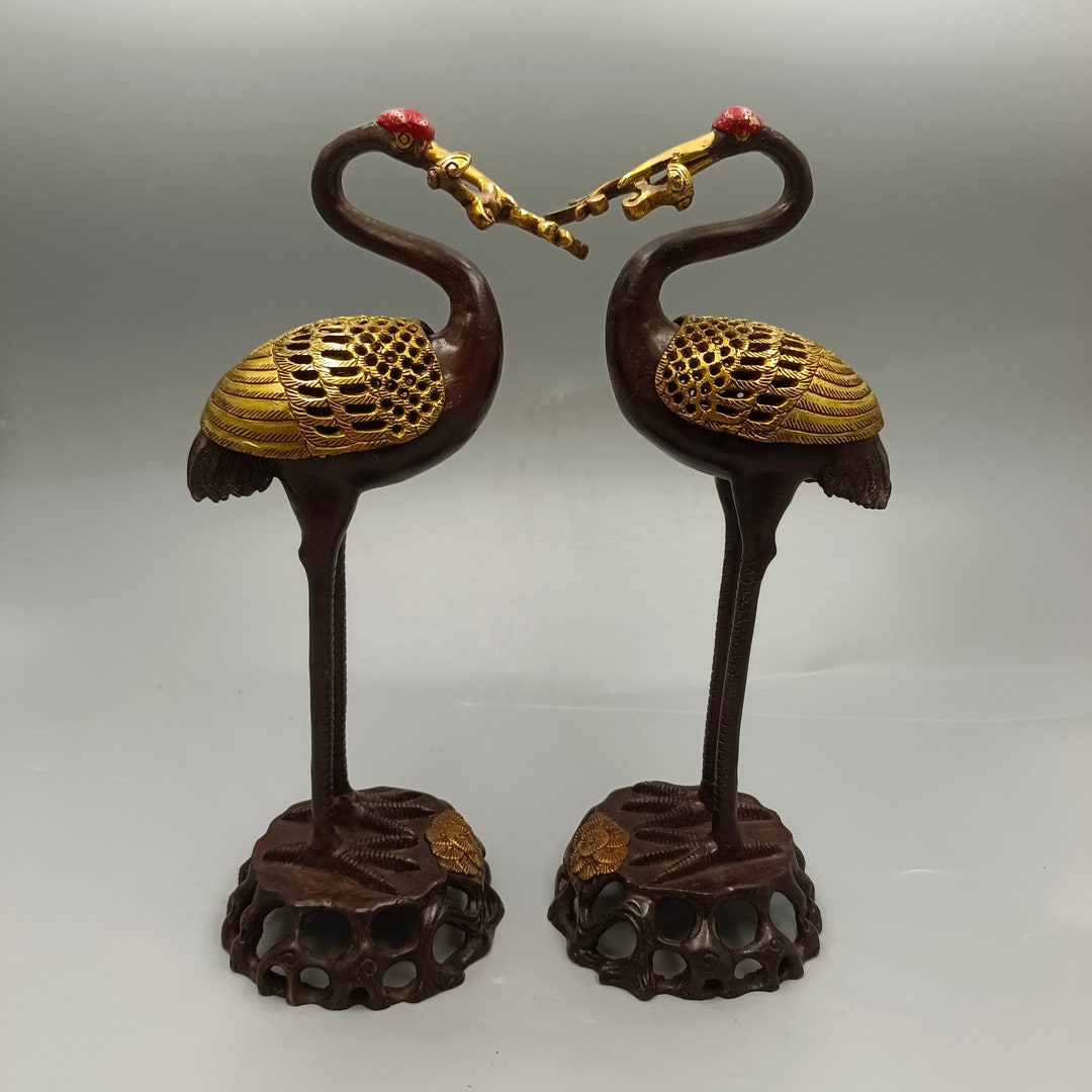 Handcarved Copper Crane Incense Burner Statue Ornaments, Collected in ...