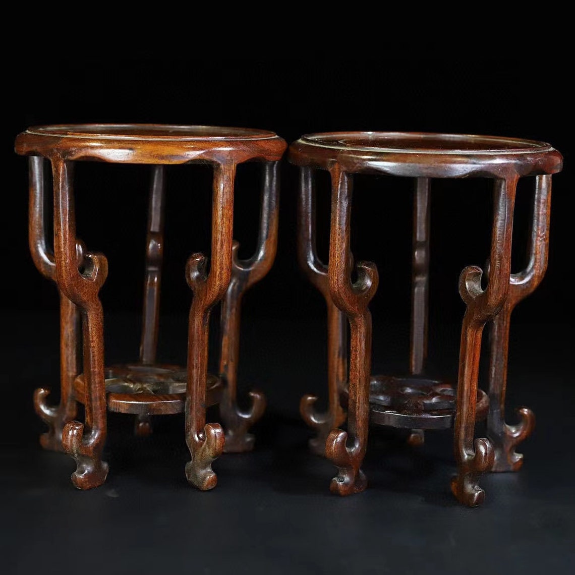 Chinese Collection of Rosewood Round Bases/flower Racks/flower Tables ...