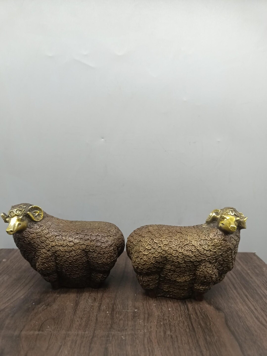 Handmade Chinese Antique Copper Sheep Statue Ornaments a Pair, Tabletop ...