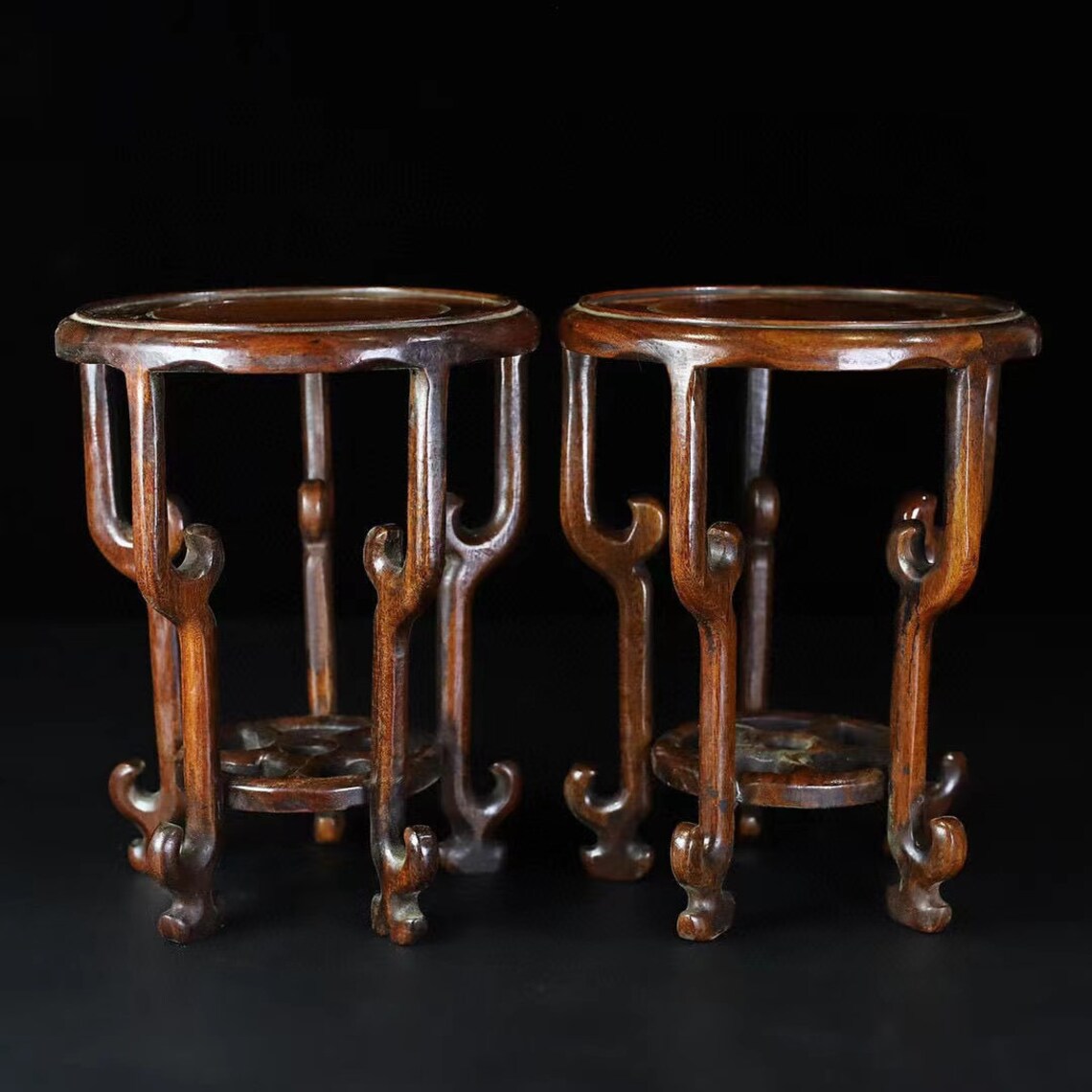 Chinese Collection of Rosewood Round Bases/flower Racks/flower Tables ...