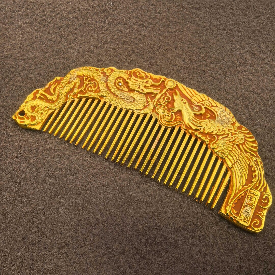 Chinese Handmade Carved Copper Gilded Dragon and Phoenix Comb/massage ...