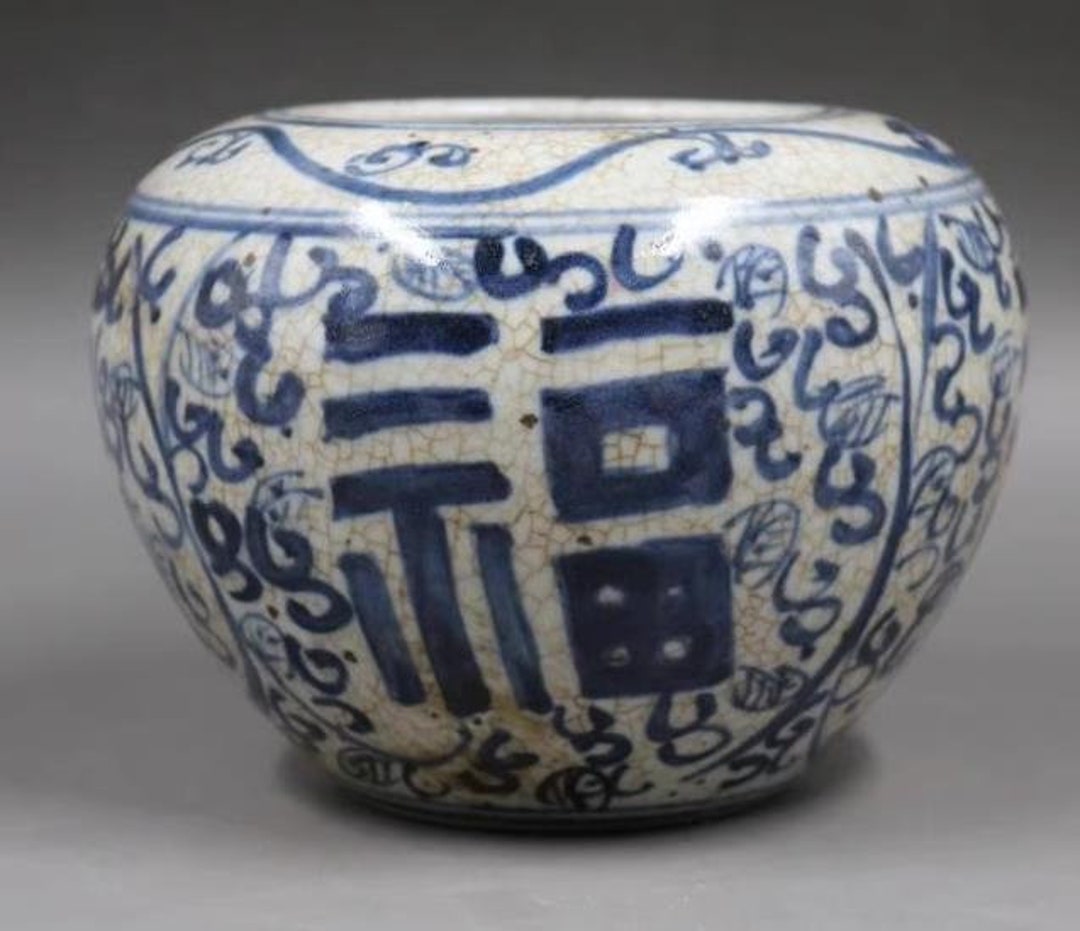 Blue and White Porcelain Fu Zi Jar/pen Wash, Hand-painted, Ceramic Jars ...