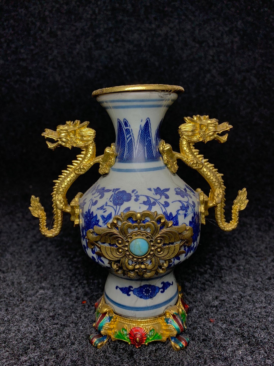 Copper Inlaid Blue and White Porcelain Vase,jingdezhen,handmade,chinese ...