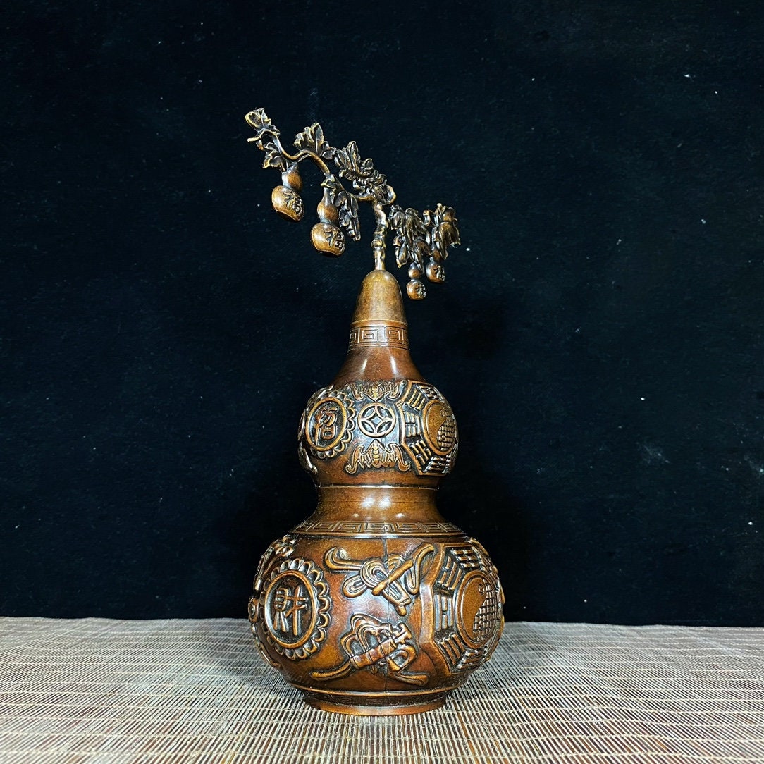 Chinese Antique Hand Carved Copper Gourd Statue Ornament, Unique ...