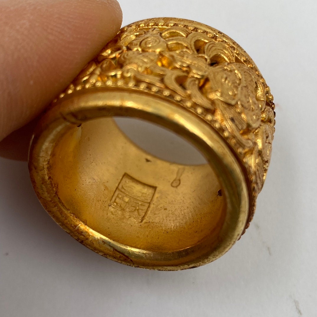 Handcarved Copper Gilded Rare Statue Ring, Rotatable, Wearable, Gift ...