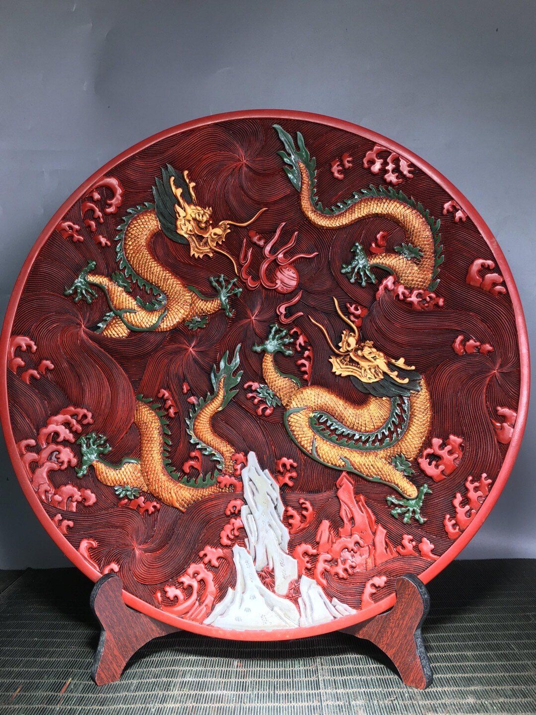 Hand Carved Lacquerware Dragon Patterned Plates/decorative Plate ...