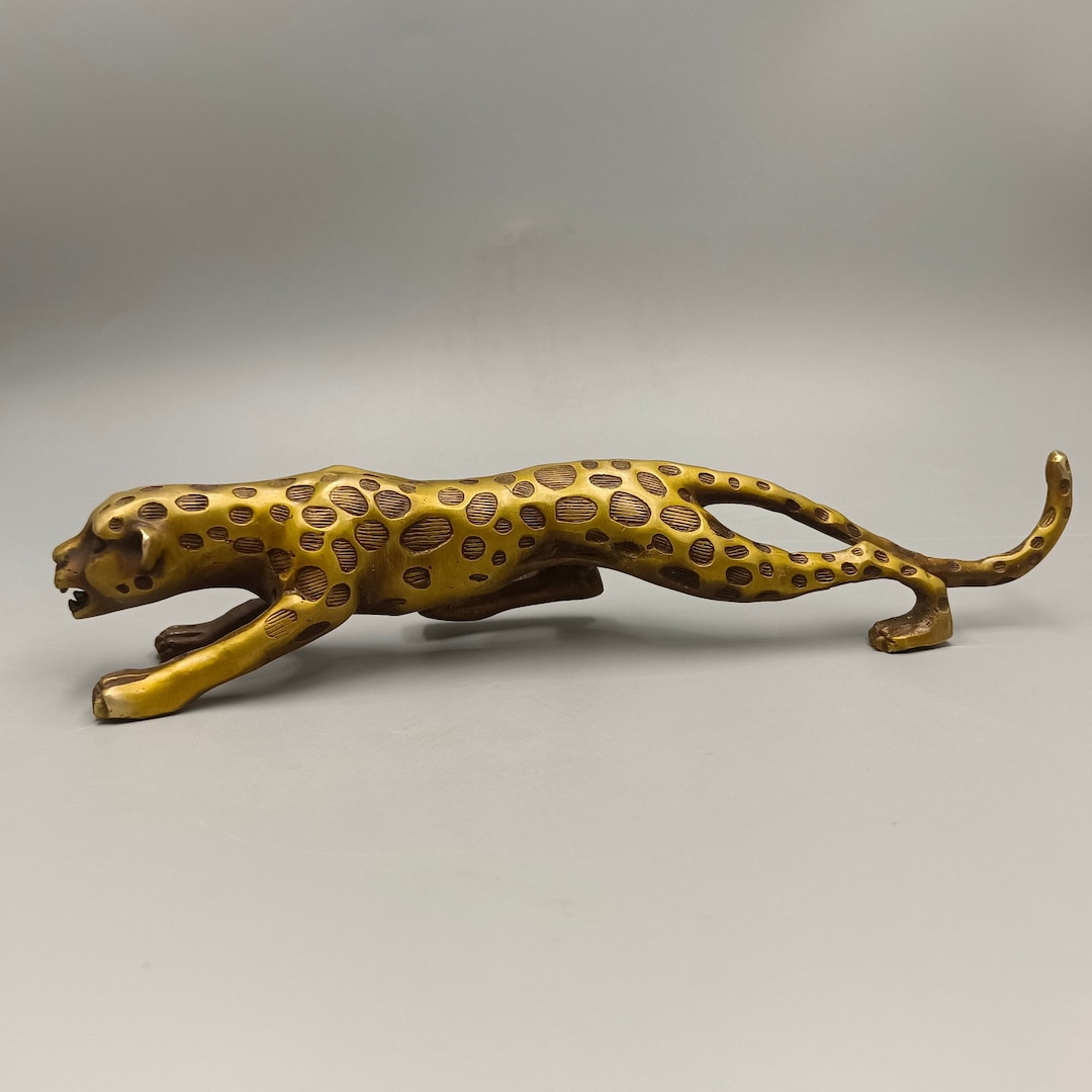 Chinese Handmade Carved Copper Leopard Statue Ornament,furniture ...