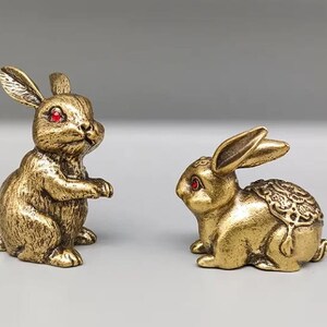 Pure Copper Chinese Zodiac Rabbit Statue a Pair Ornaments Home Living ...