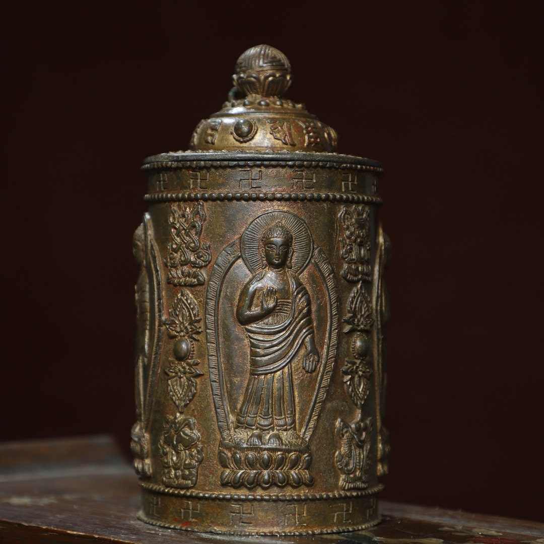 Hand Carved Copper Buddha Statue Patterned Sealed Jar Decoration,rare ...