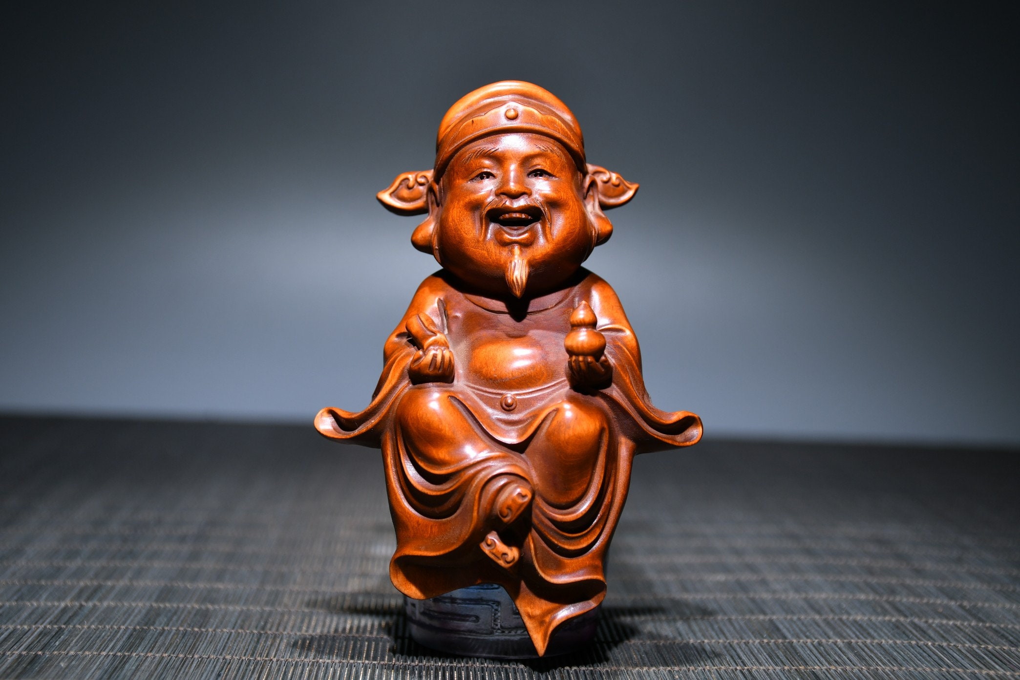 Boxwood Fulushou Statue Decorations a Set，handcrafted, Tabletop ...