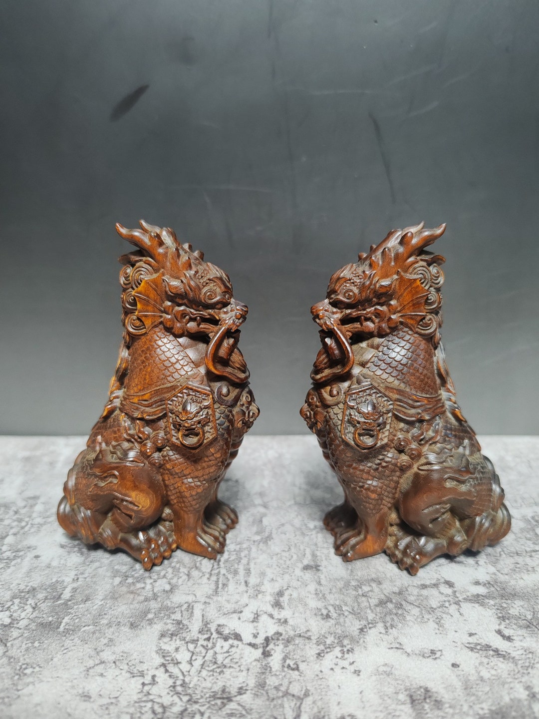 Boxwood Kylin Statue a Pair Decoration, Woodcarving,handmade in China ...