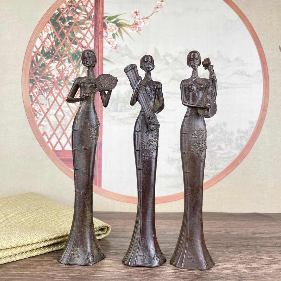 Handcarved Copper Beauty Statue Ornaments a Set, Rare and Beautiful ...