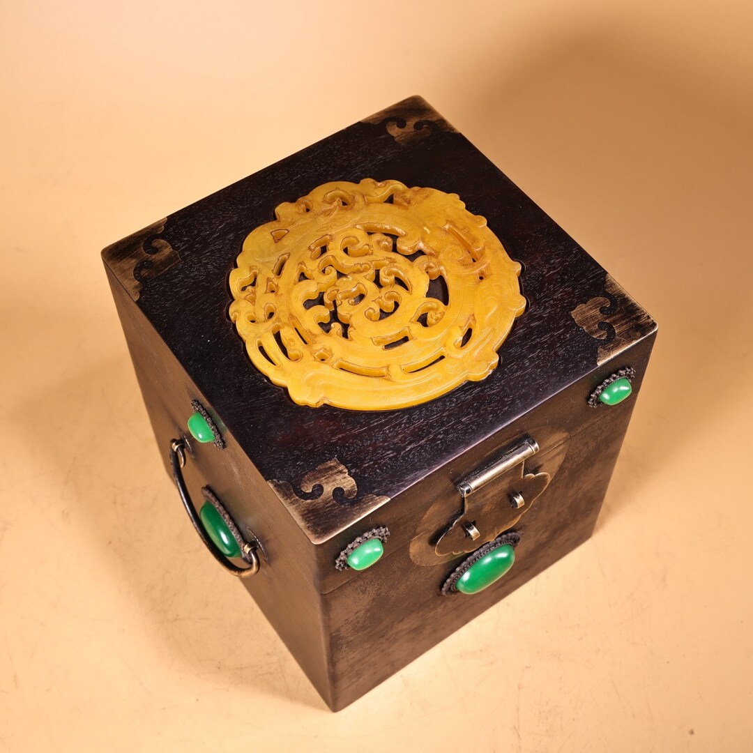 Handmade Ebony Inlaid With Gemstones and Jade Boxes, Wood Carved Boxes ...