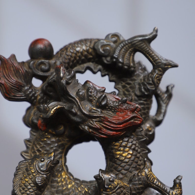 Chinese Handcarved Copper Dragon Fish Statue，rare Statues，home ...
