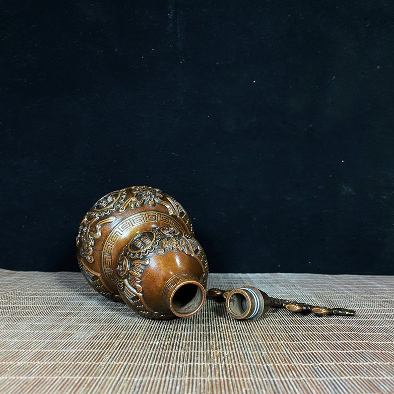 Chinese Antique Hand Carved Copper Gourd Statue Ornament, Unique ...