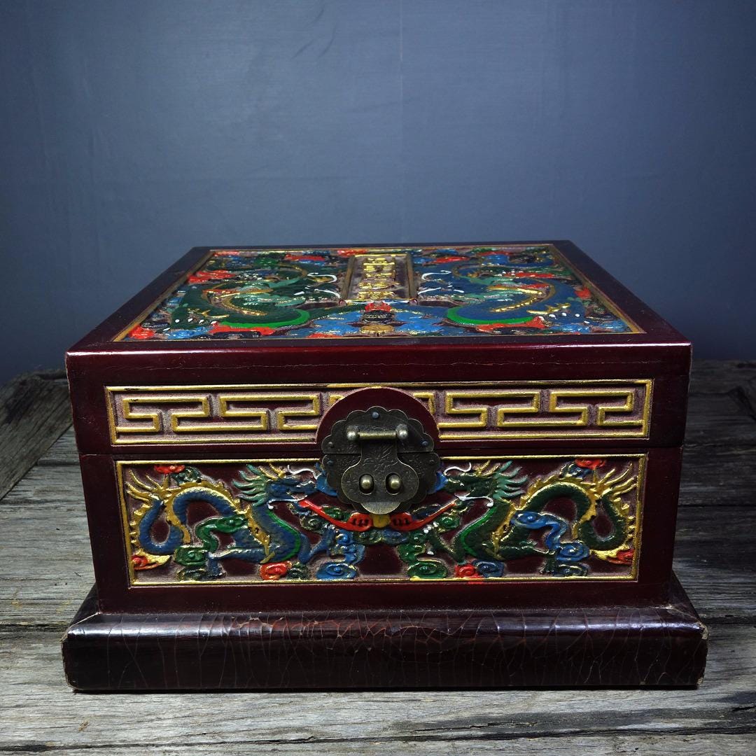 Chinese Collection of Handmade Carved Lacquerware Dragon Pattern Boxes ...