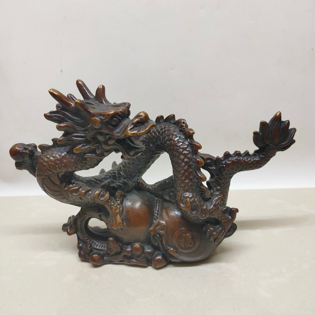 Chinese Antique Handmade Carved Copper Gourds and Dragon Sculptures ...