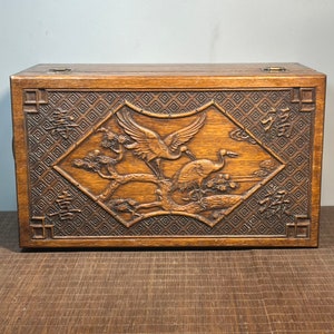 Handcarved Rosewood Crane Box/storage Box, Exquisite Wood Carving ...