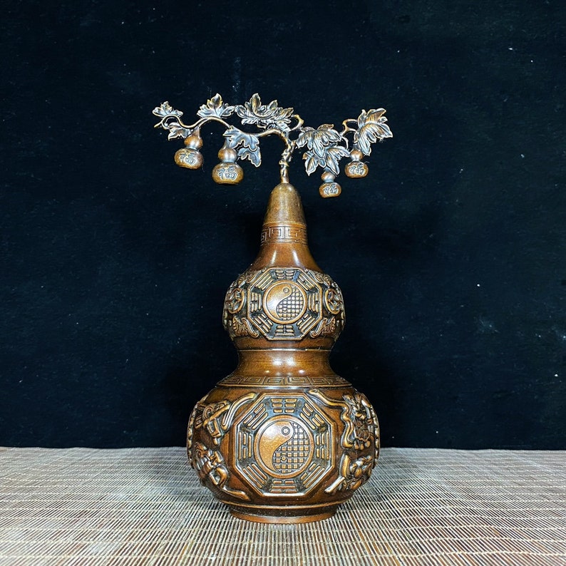Chinese Antique Hand Carved Copper Gourd Statue Ornament, Unique ...