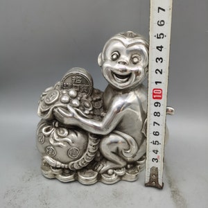 Chinese Handmade Carved Tibetan Silver Monkey Statue Ornaments, Zodiac ...