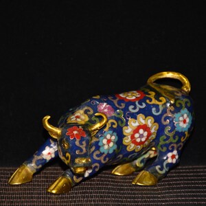 Cloisonne Blue Bull Statue Ornament，copper Ornaments,hand Carved,unique ...