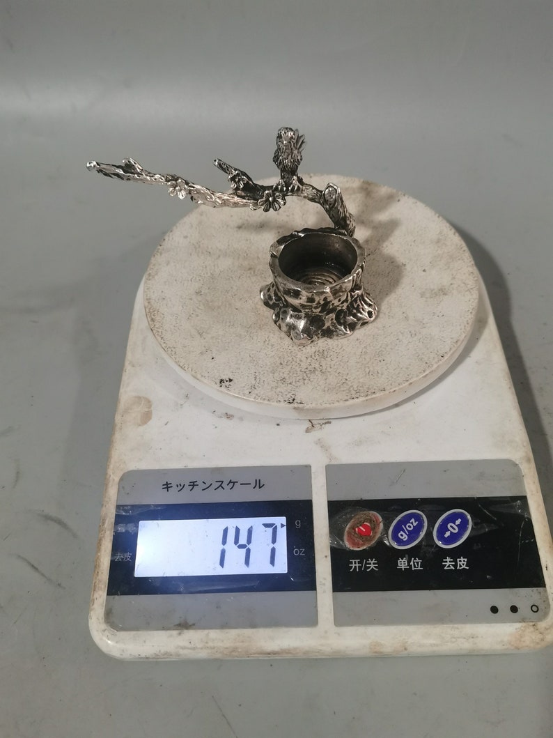 Chinese Handcrafted Tibetan Silver Tree Branches and Bird Pen Washes ...