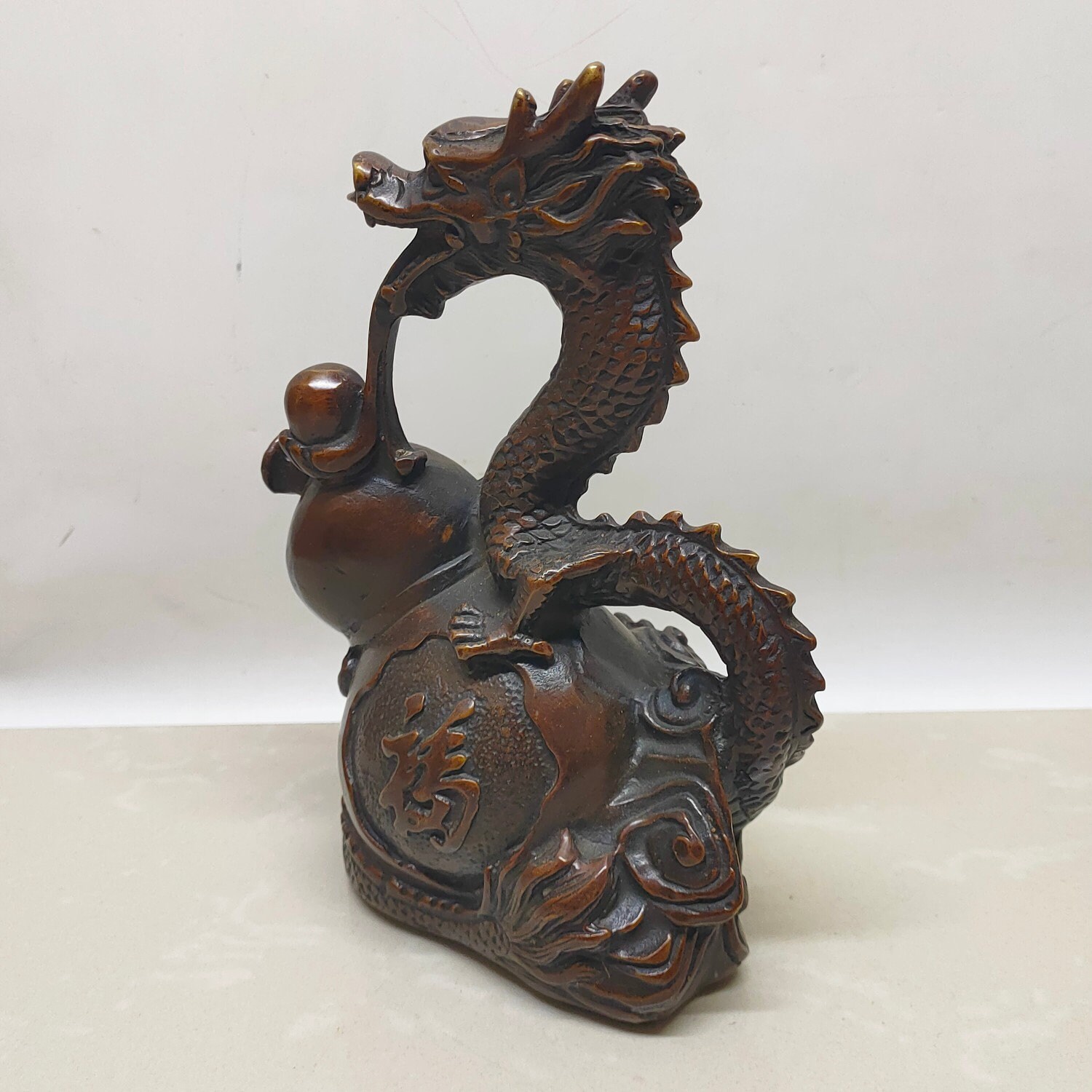 Chinese Antique Handmade Carved Copper Gourds and Dragon Sculptures ...