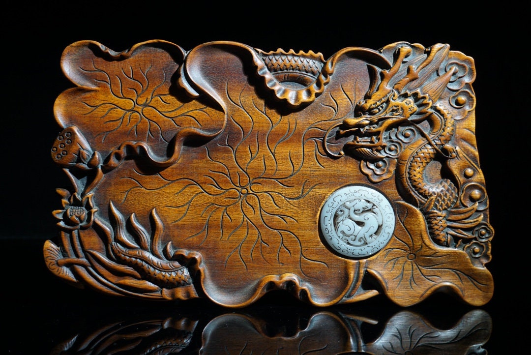 Rosewood Inlaid Jade Dragon Pattern Inkstone - Etsy