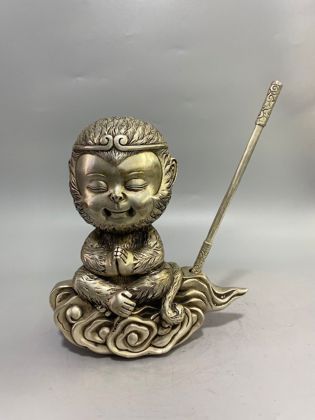 Hand Carved White Bronze Statue of Sun Wukong, Decorative Tabletop ...