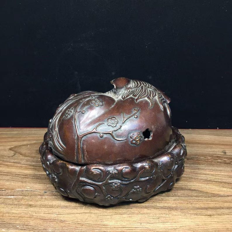 Chinese Handcarved Copper Fox Statue Incense Burner Ornament，home ...