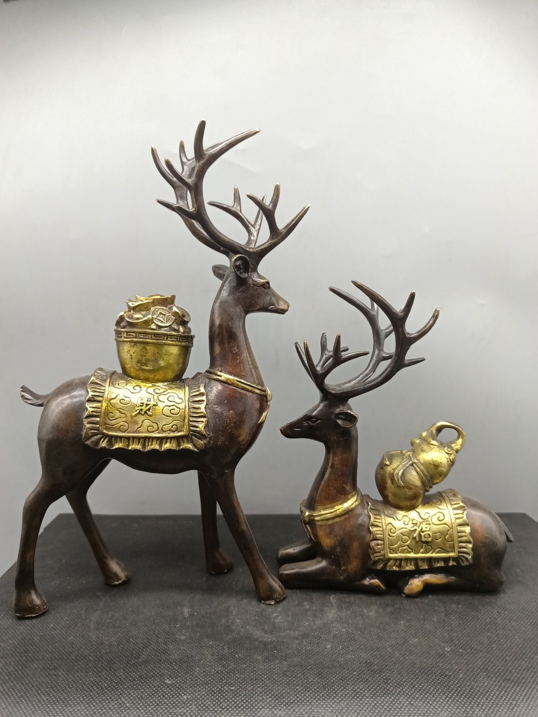 Chinese Handcarved Copper Deer a Pair Statues Ornament，home Decoration ...