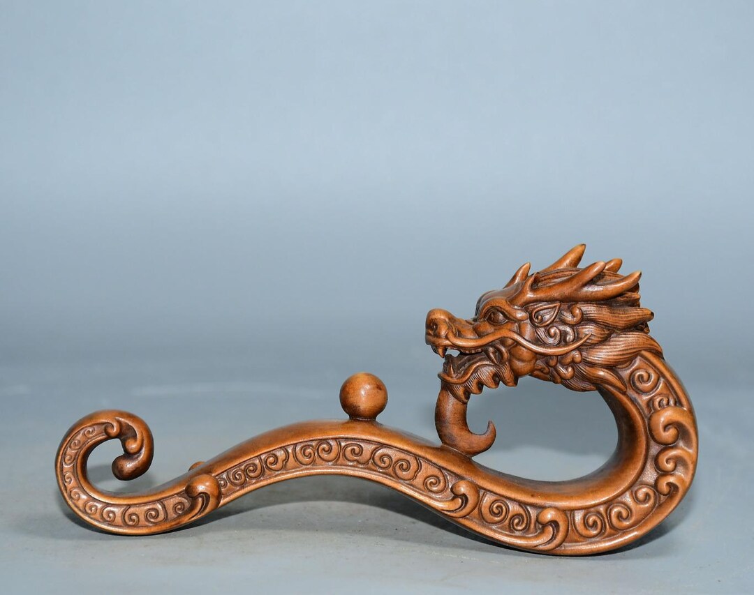 Chinese Handmade Carved Boxwood Dragon Pen Holder Ornament,exquisite ...