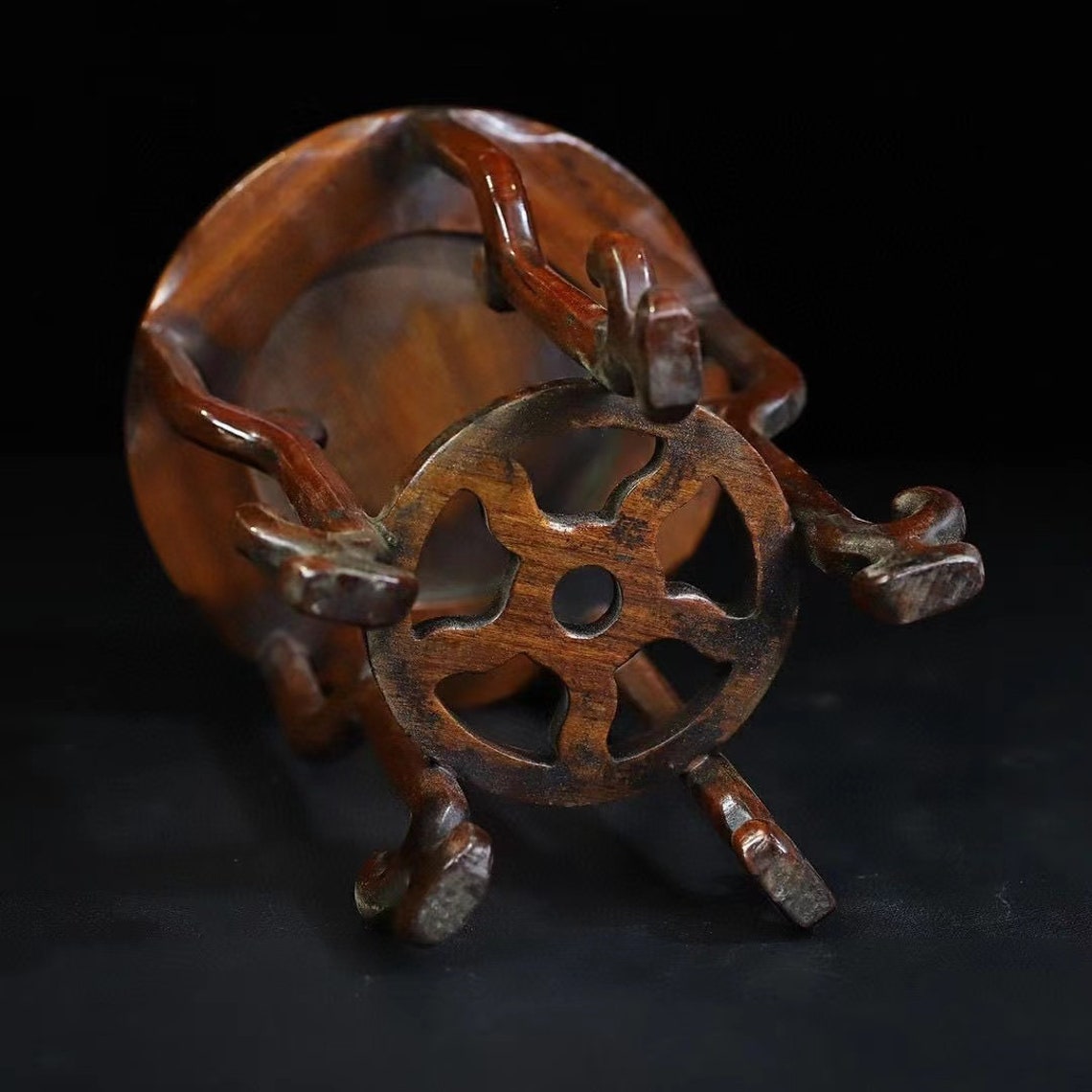 Chinese Collection of Rosewood Round Bases/flower Racks/flower Tables ...