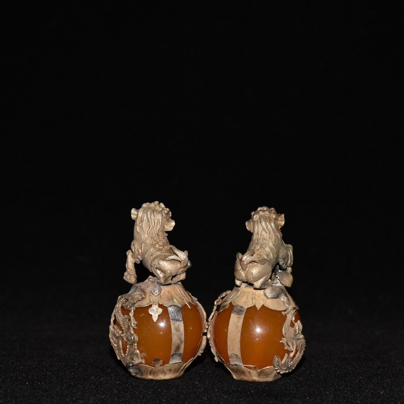 Chinese Collection Copper Inlaid Tibetan Silver Lion Ball - Etsy