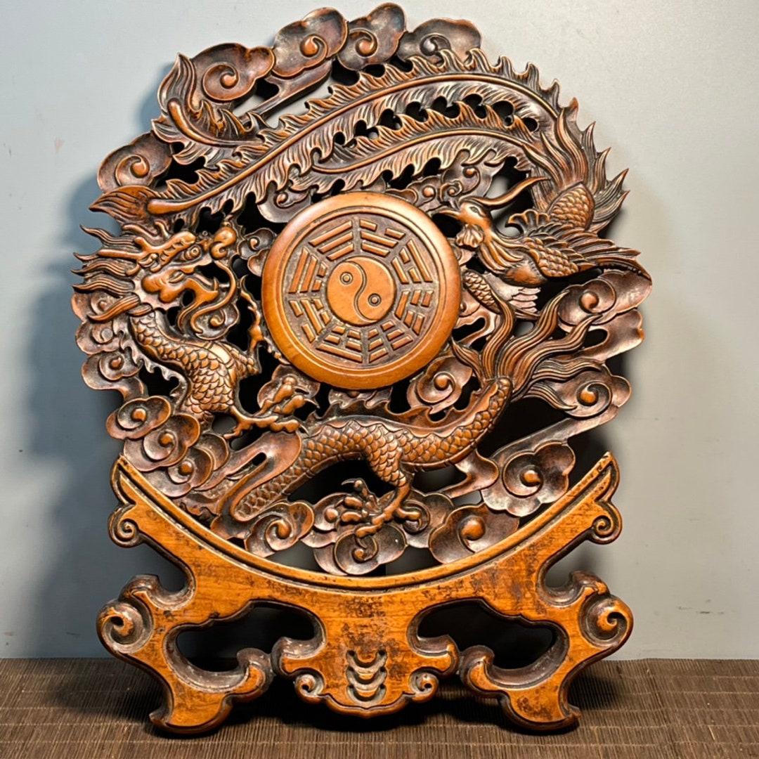 Handcarved Rosewood Disc Screen Ornaments, Exquisite Dragon and Phoenix ...