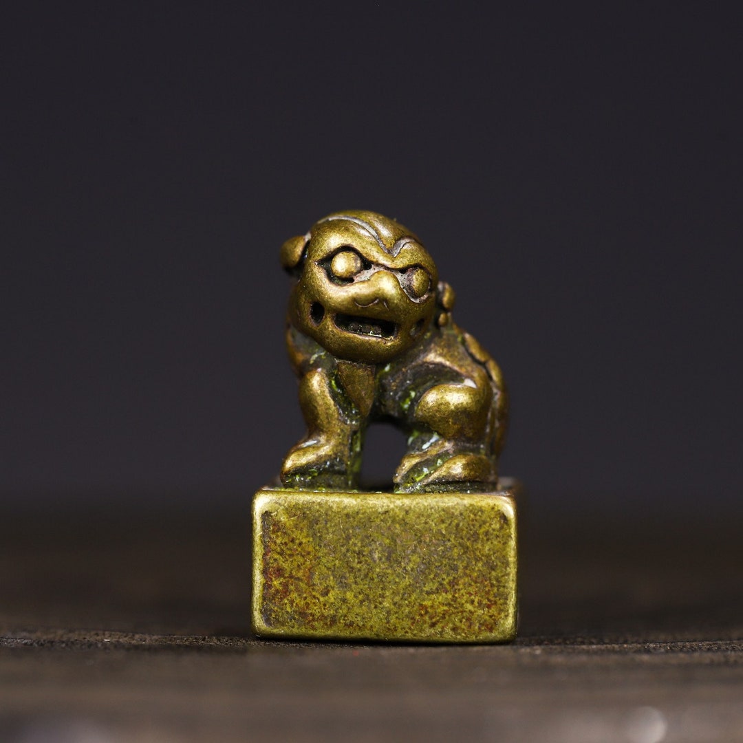Handcarved Copper Lion Statue Seal,chinese Antique,furniture Decoration ...