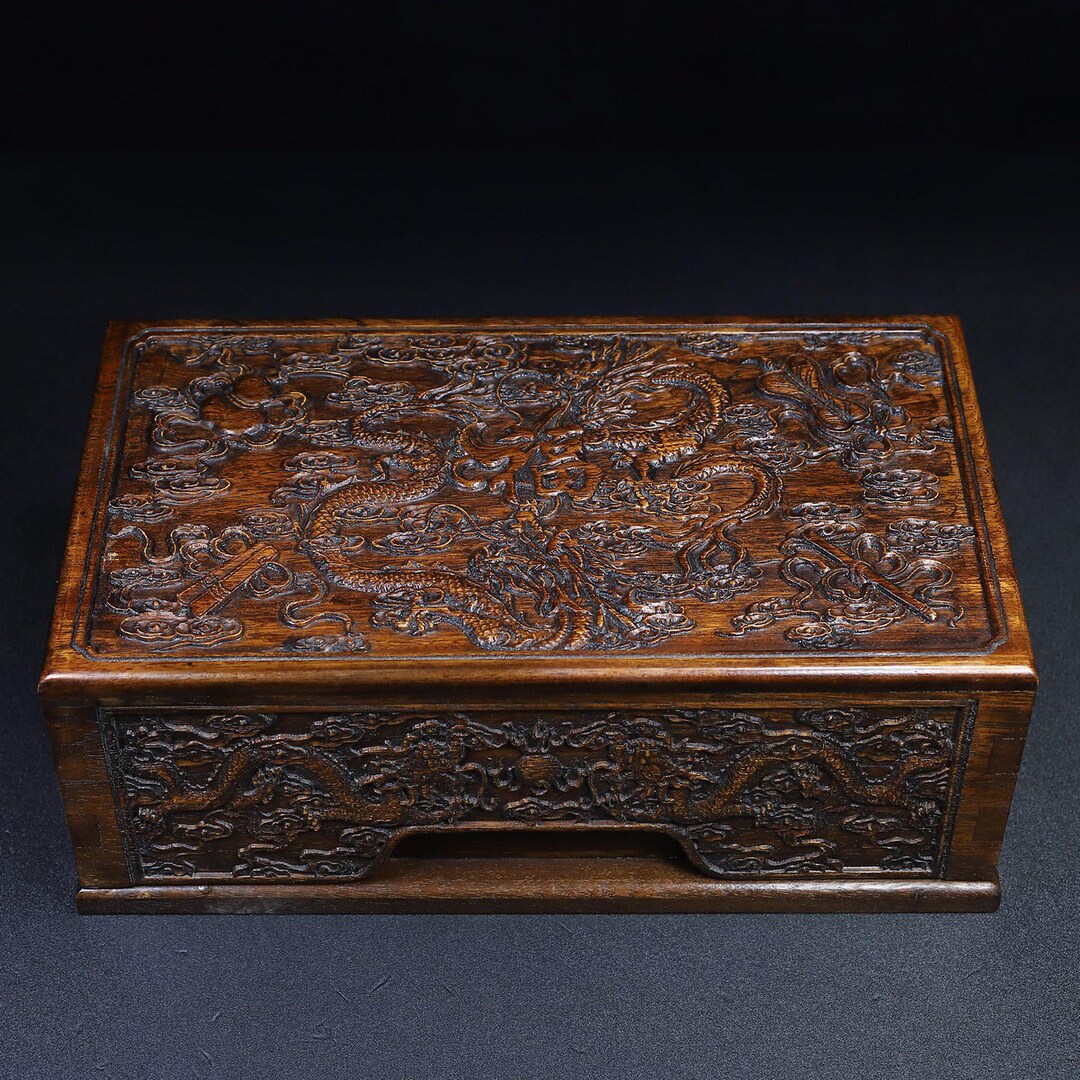 Chinese Hand Carved Solid Wood Dragon Pattern Dressing Box/multi ...