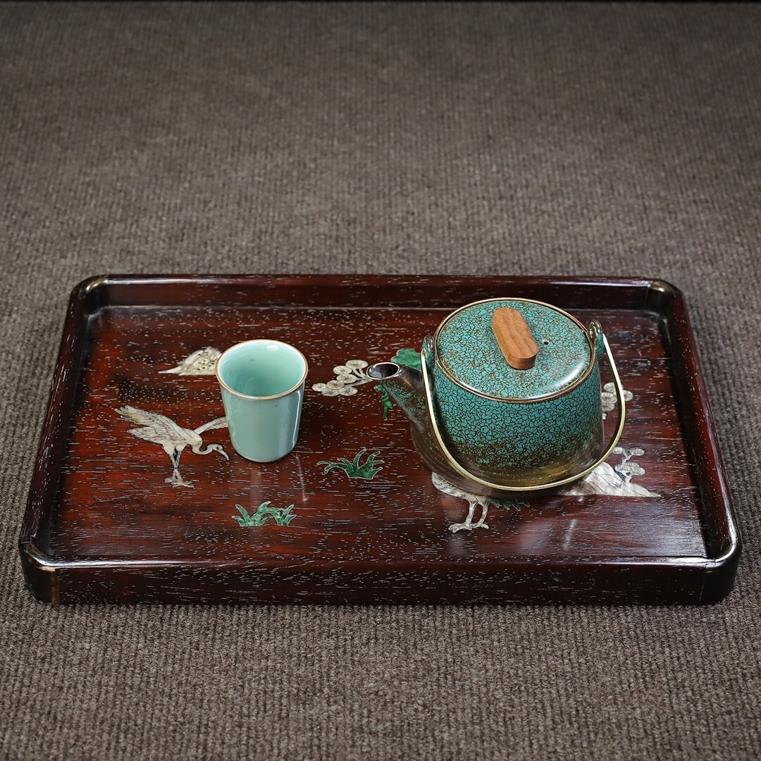 Chinese Treasured Red Acid Branch Wood Inlaid Shell Tea Plate Tray ...